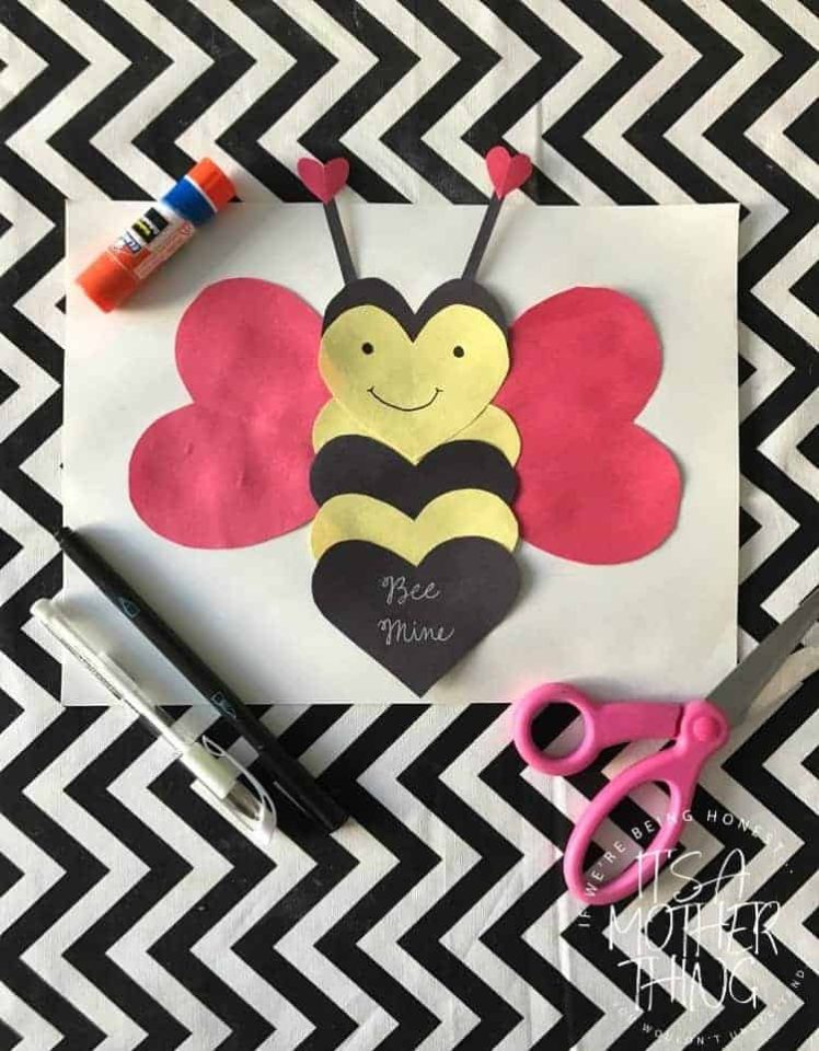 "Bee" Mine Valentine | Easy Construction Paper Craft | It's a Mother Thing