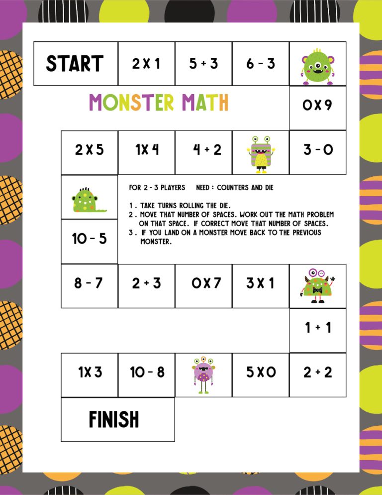 Free Printable Monster Math Practice Games | It's a Mother Thing