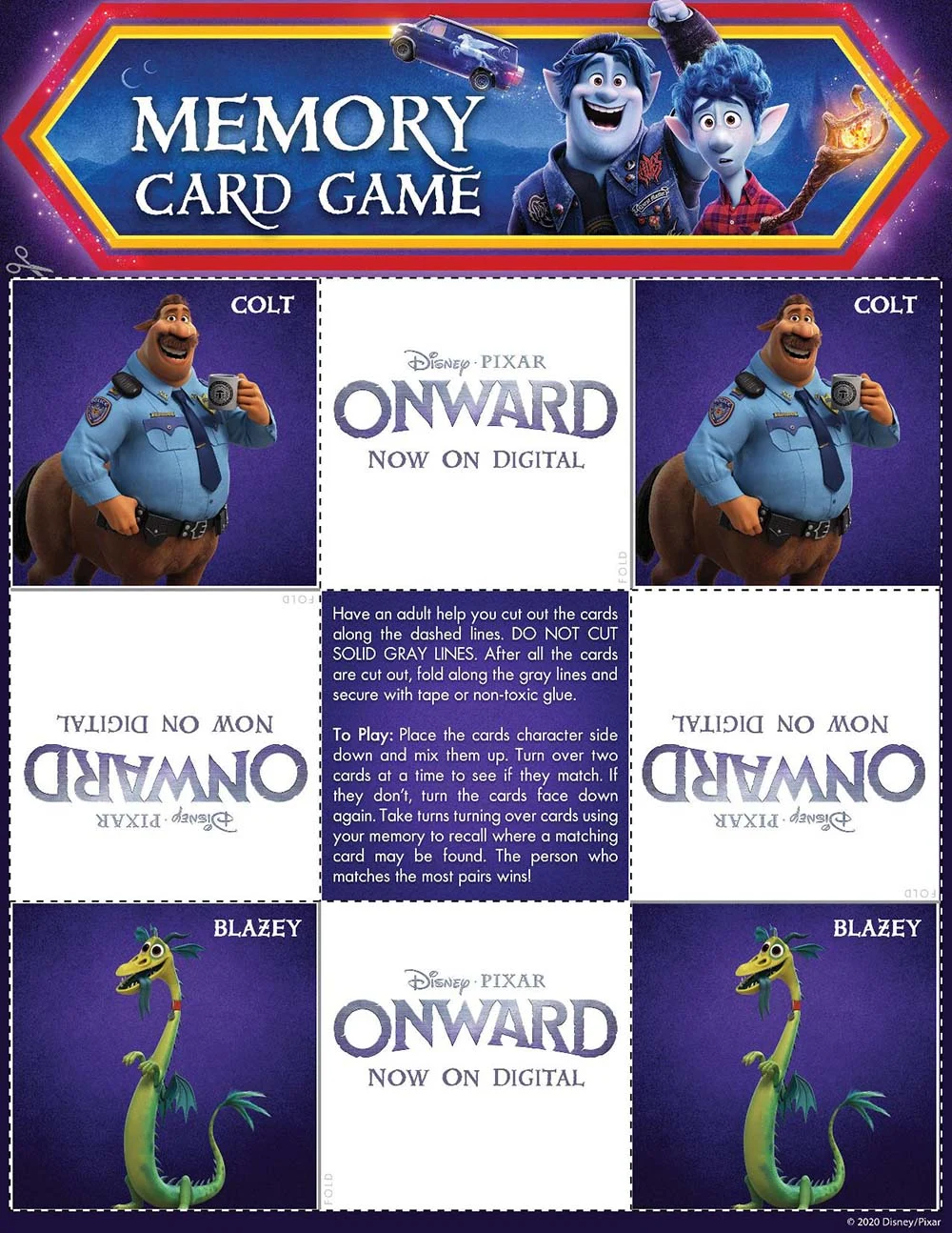 Disney/Pixar ONWARD Printable Coloring Pages and Activity Sheets